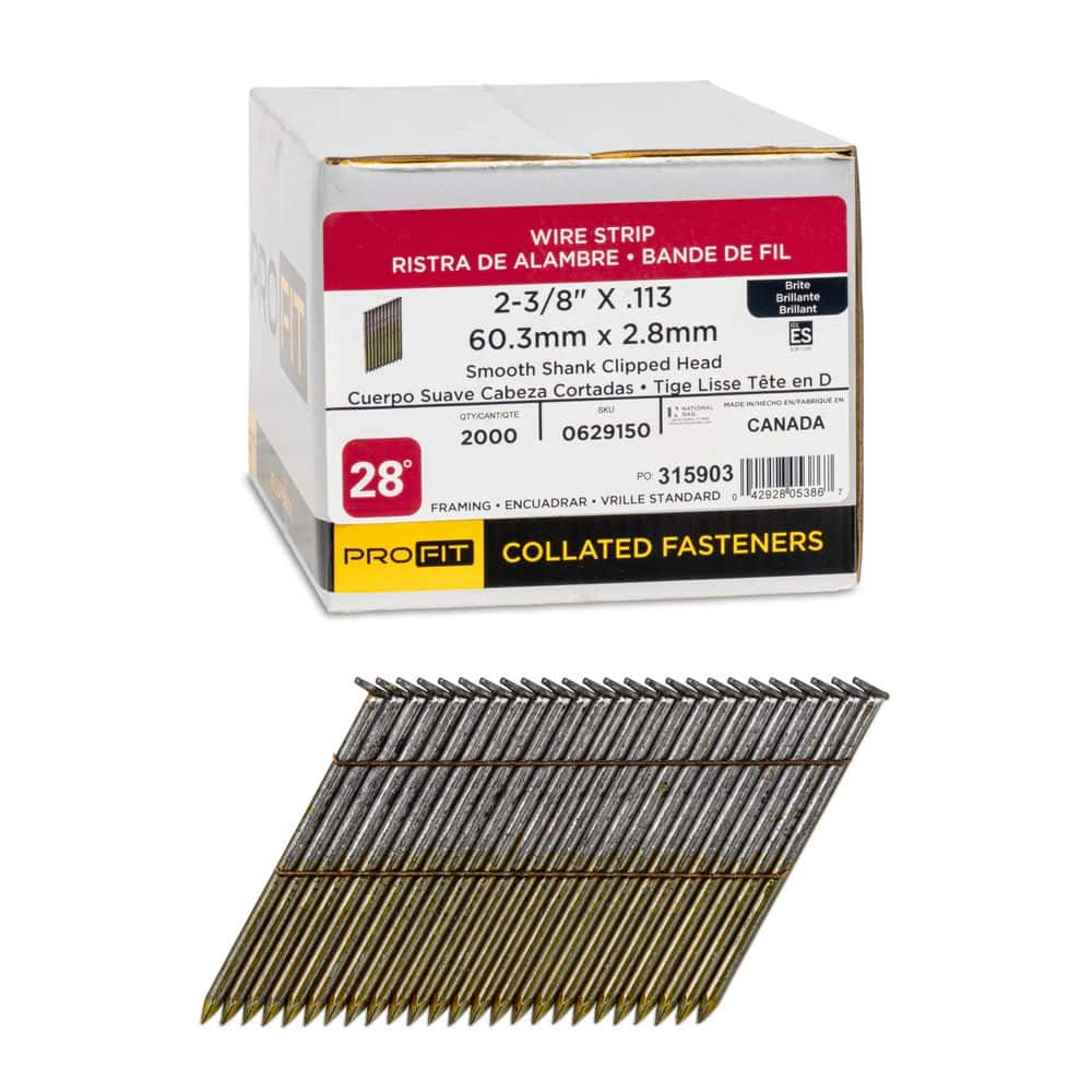 PRO-FIT 2-3/8 in. x 0.113 28° Bright Finish Smooth Shank Wire Strip ...