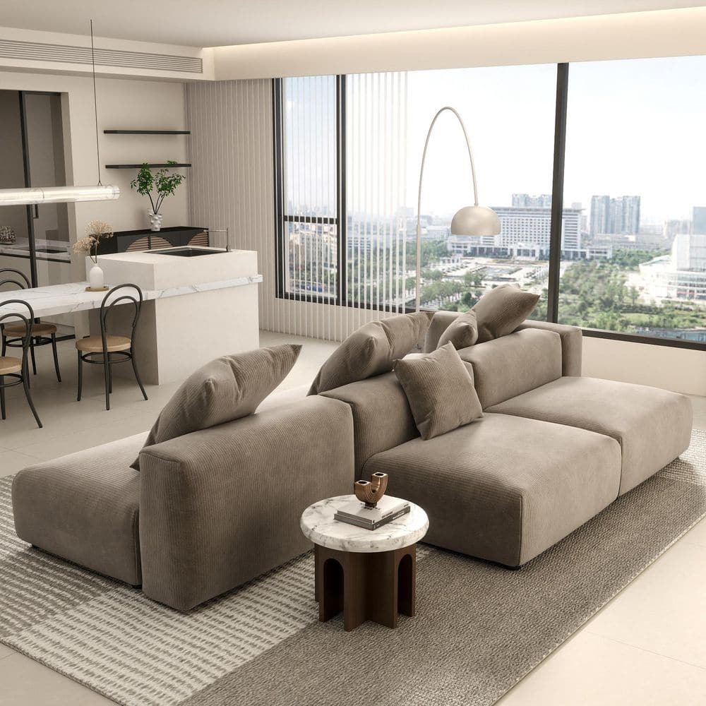 Magic Home 118 in. Armless Oversized 3-Piece Corduroy Modular Deep Seat ...