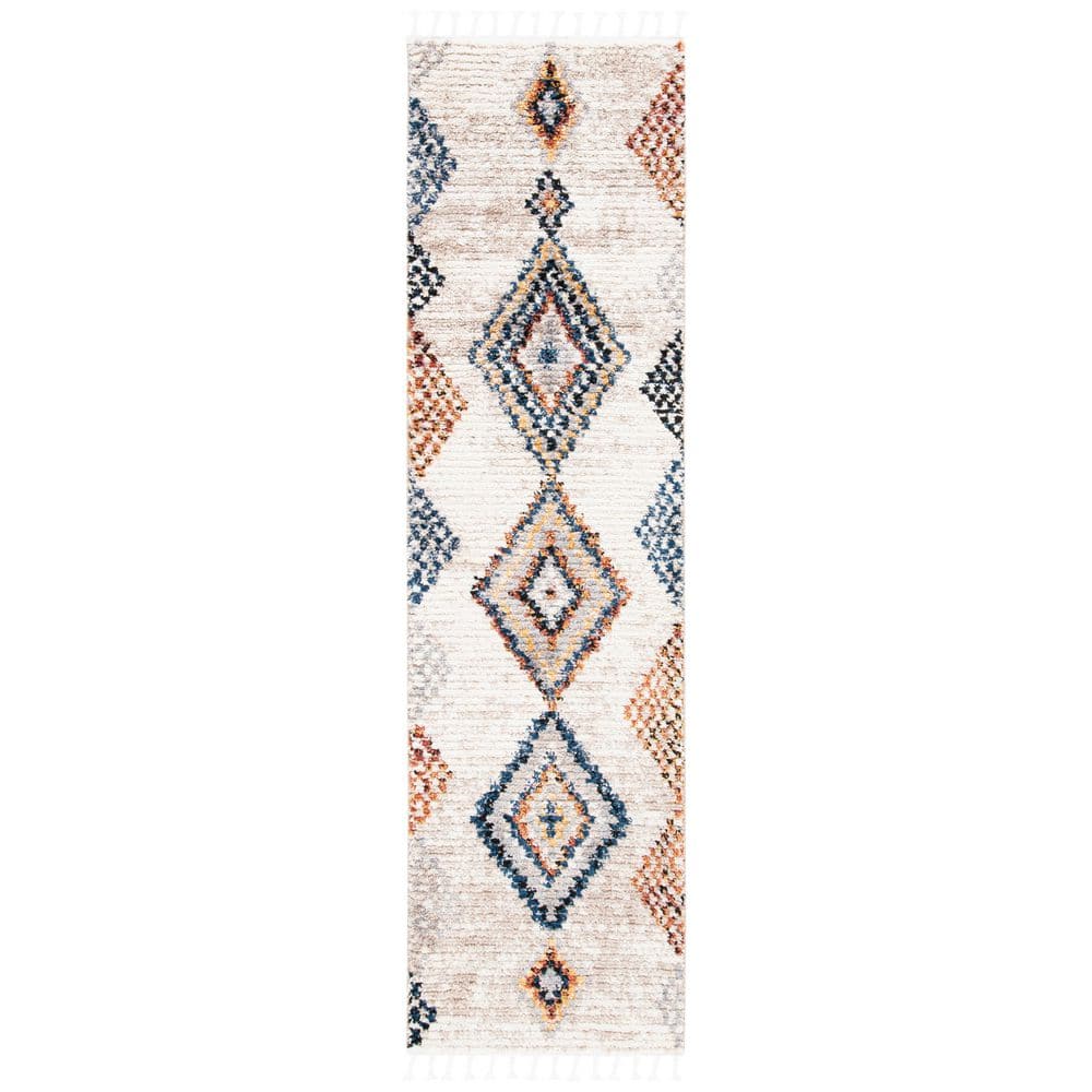 SAFAVIEH Morocco 2 ft. x 5 ft. Gray/Rust Distressed Diamond Runner Rug ...