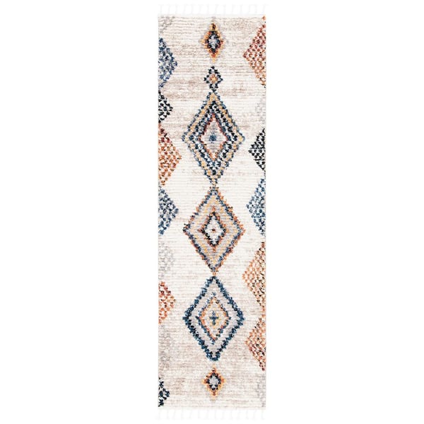 SAFAVIEH Morocco 2 ft. x 5 ft. Gray/Rust Distressed Diamond Runner Rug ...