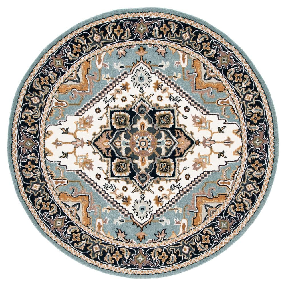 SAFAVIEH Heritage Gray/Green 6 ft. x 6 ft. Border Floral Medallion ...