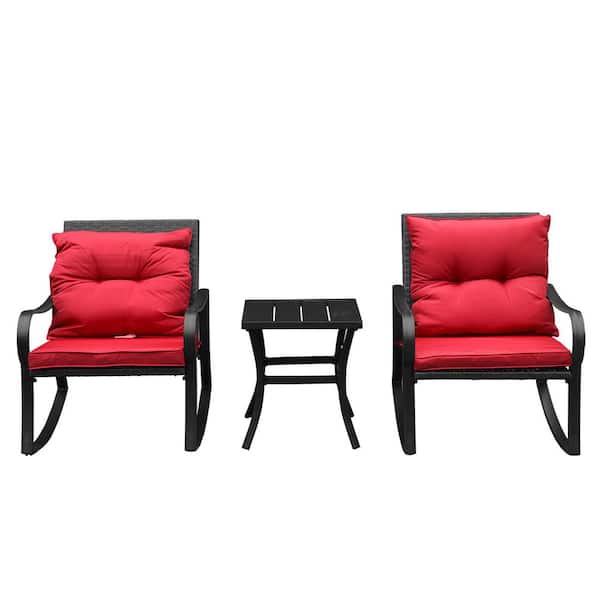 2-Person Metal Outdoor Patio Lounge Chair Set with Red Cushions ...
