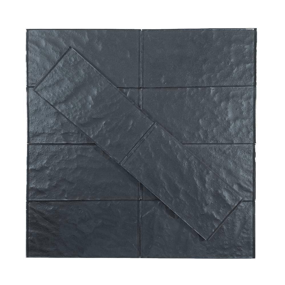 ABOLOS Metallics Subway 3 in. x 6 in. Glossy Textured Blue Gray Glass ...