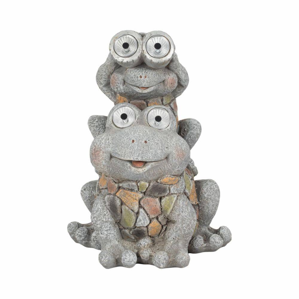 Liv & Skye Gray 10.5 in x 14 in. Resin Frog Piggy Back Ride Garden ...