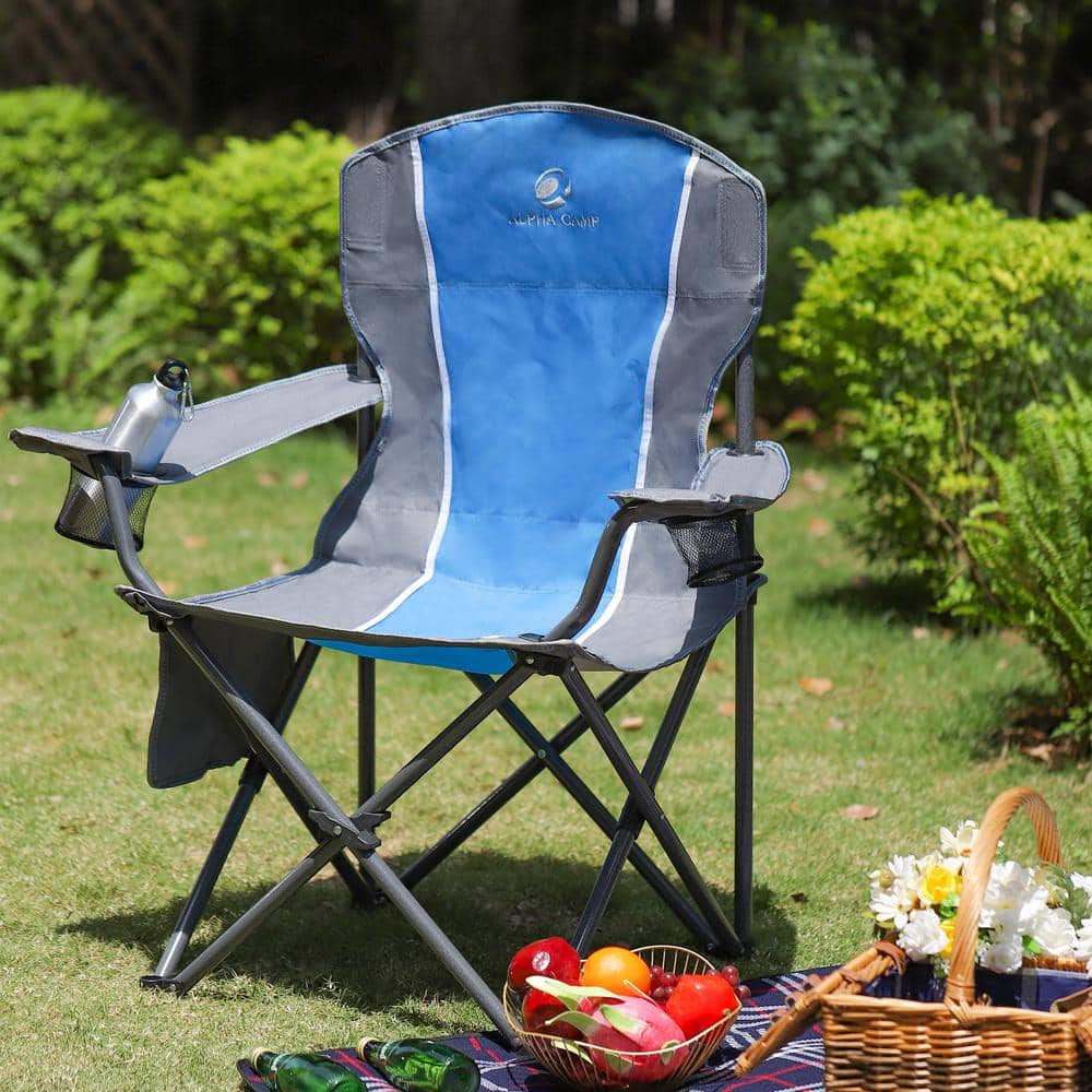 Buy Oversized Foldable Blue Camping Chair With Heavy-Duty Steel Frame ...