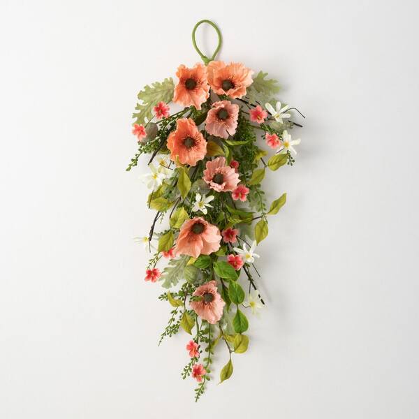 SULLIVANS 27" Artificial Peachy Poppy Bush Swag POSW - The Home Depot