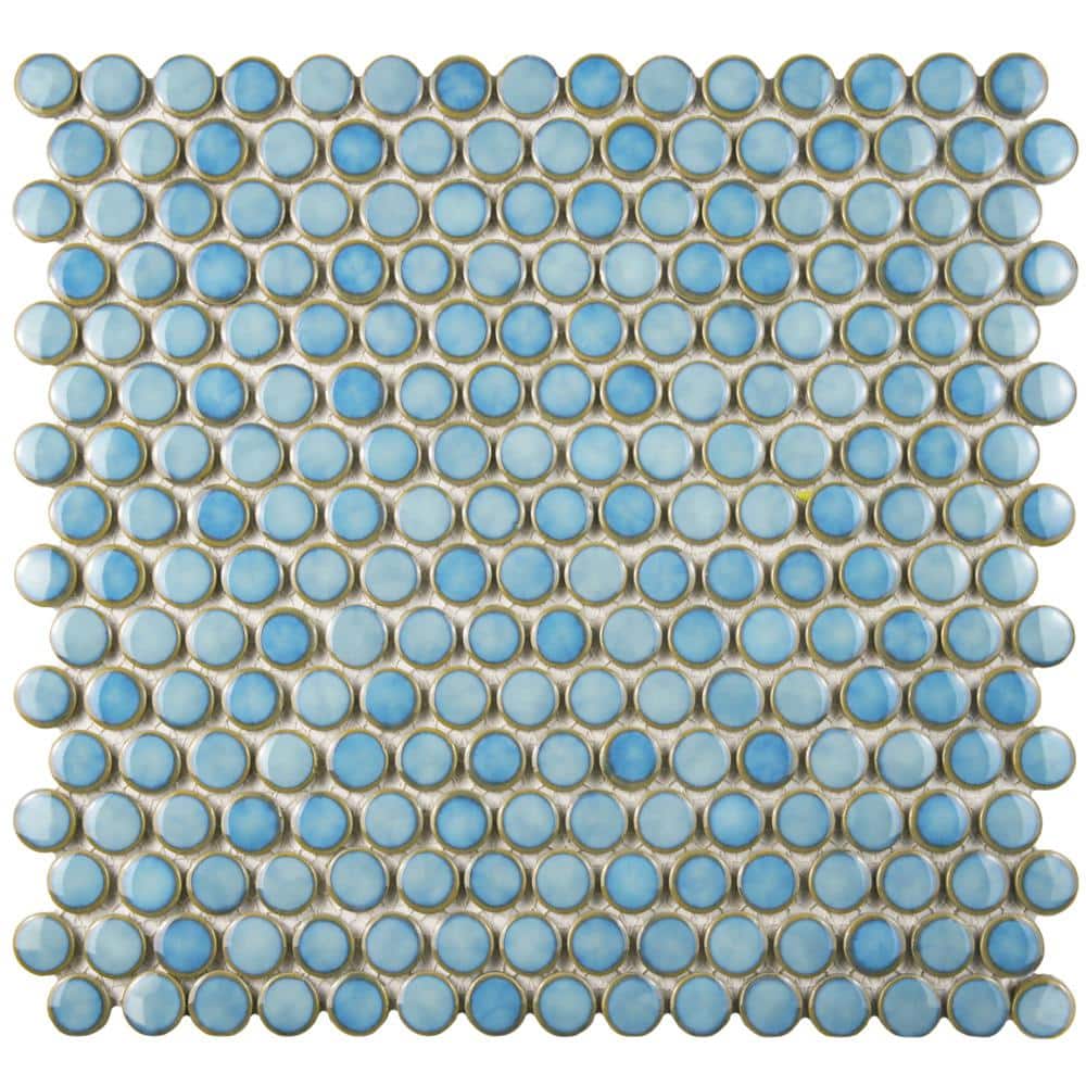 Merola Tile Hudson Penny Round Marine 6 in. x 6 in. Porcelain Mosaic ...