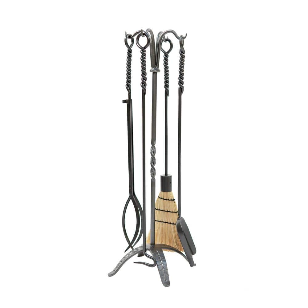 ACHLA DESIGNS 32 in. Tall 5-Piece Graphite Rope Fireplace Tool Set WR ...