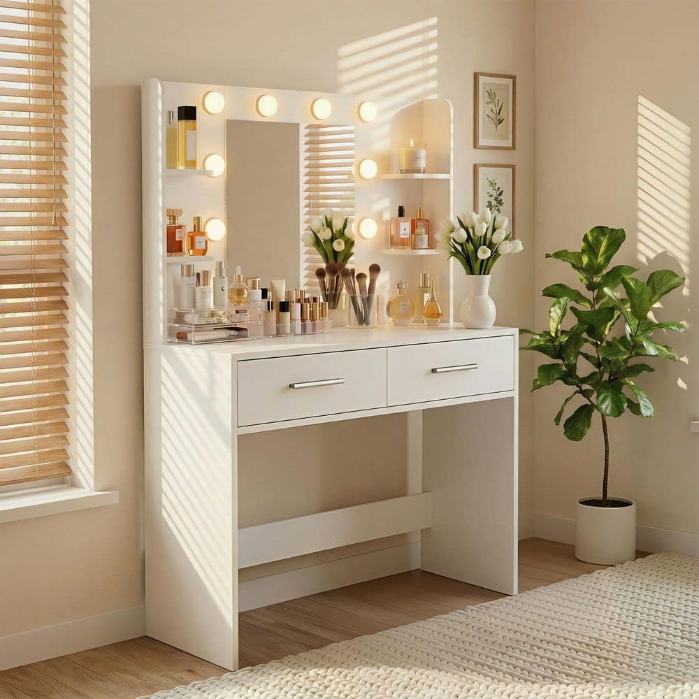 LACOO Makeup Vanity Set with Mirror and Power Outlet, Dressing Table ...