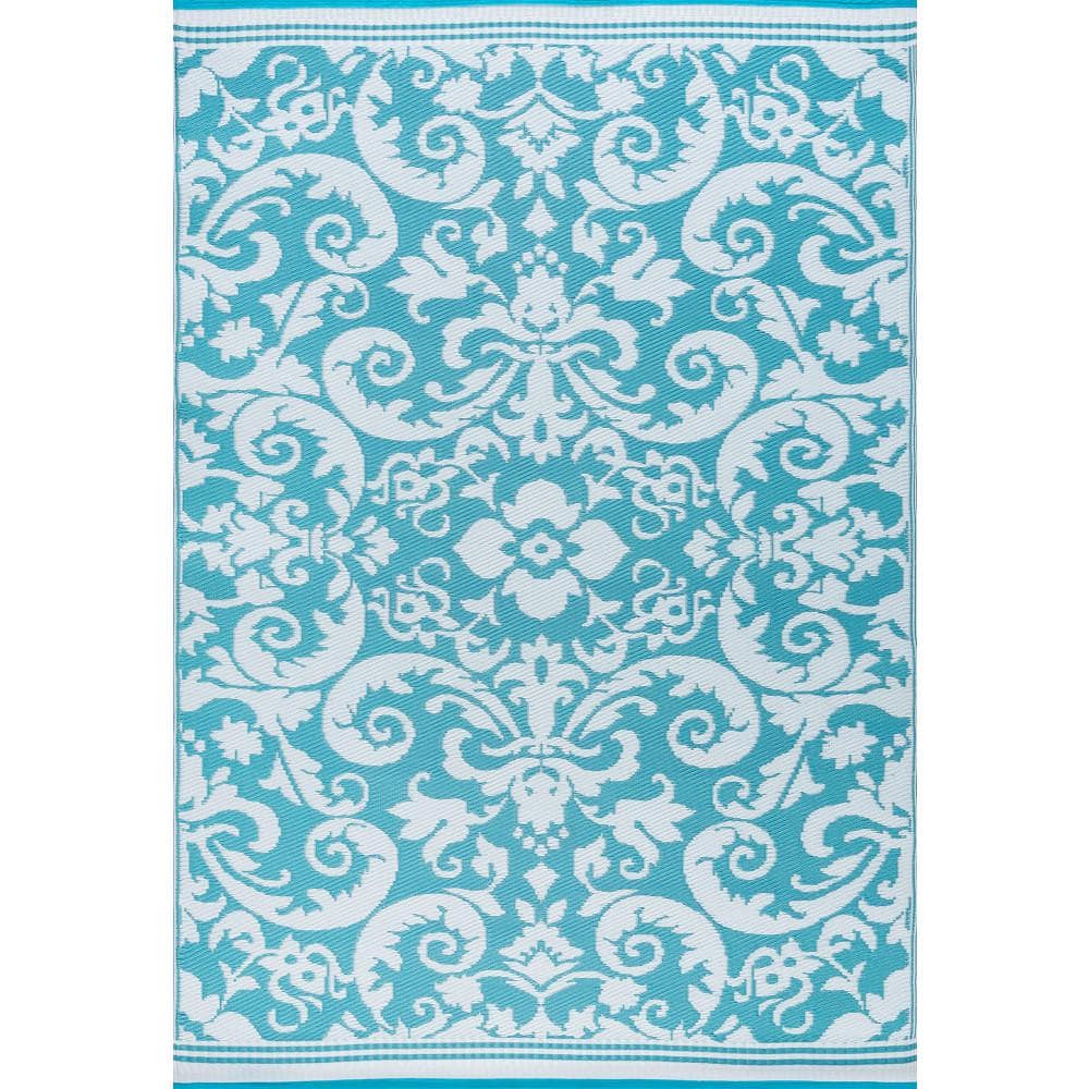 Tayse Rugs Sunset Scroll Aqua 9 ft. x 12 ft. Indoor/Outdoor Area Rug ...