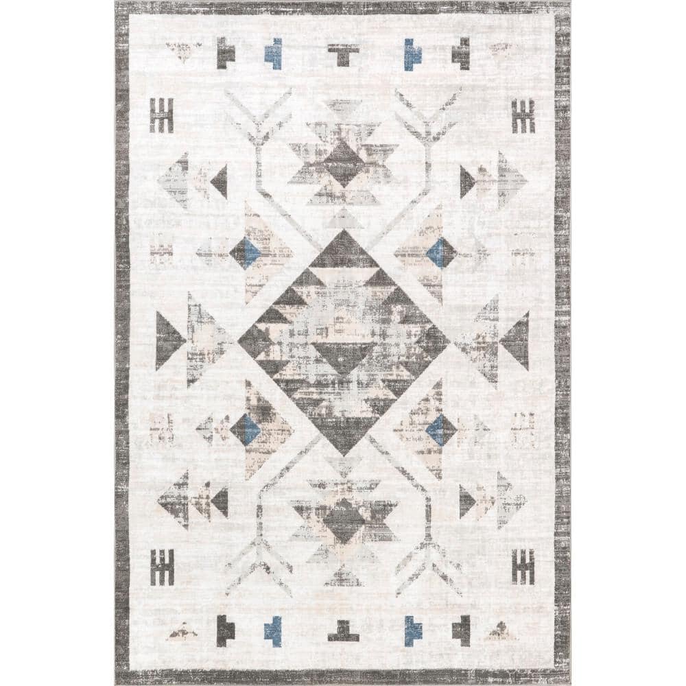 nuLOOM Irini Machine Washable Light Grey 4 ft. x 6 ft. Medallion Area ...