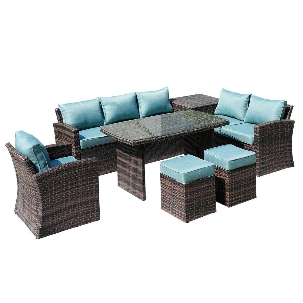 DIRECT WICKER Albert Brown 7-Piece Wicker Patio Conversation Set with ...