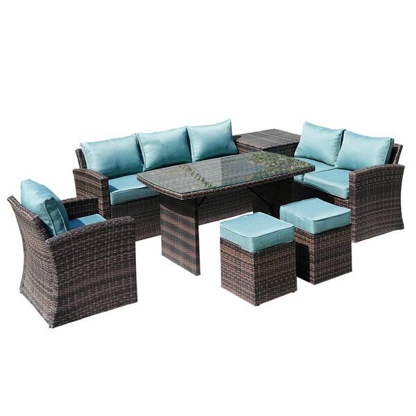 DIRECT WICKER Albert Brown 7-Piece Wicker Patio Conversation Set with ...