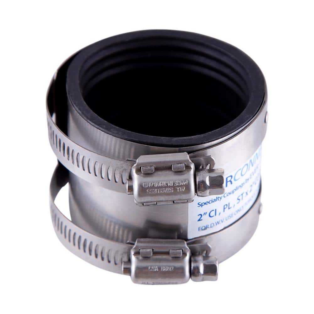 PLUMBFLEX Shielded 2 in. Steel Transition Coupling Connects Cast Iron ...