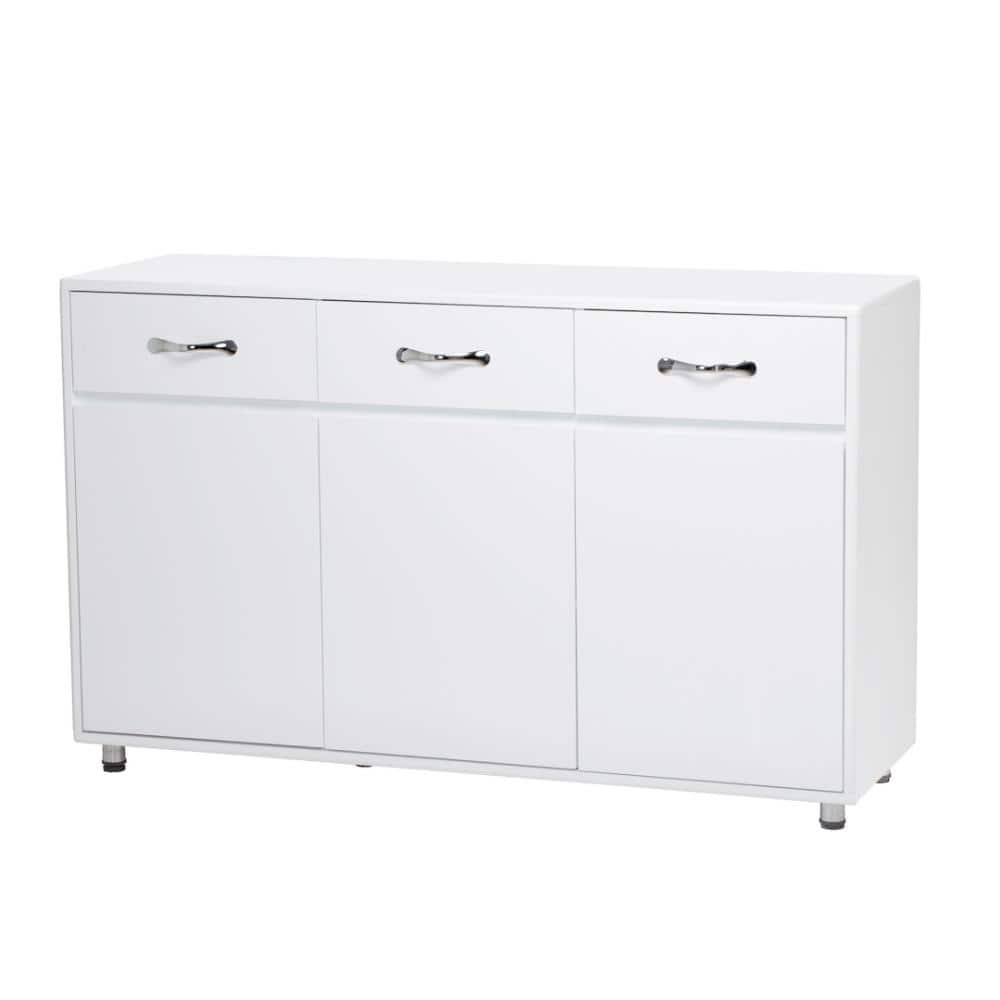 Qualler 52.4 in. Wide White Rectangle Wood Side Table with Drawers ...