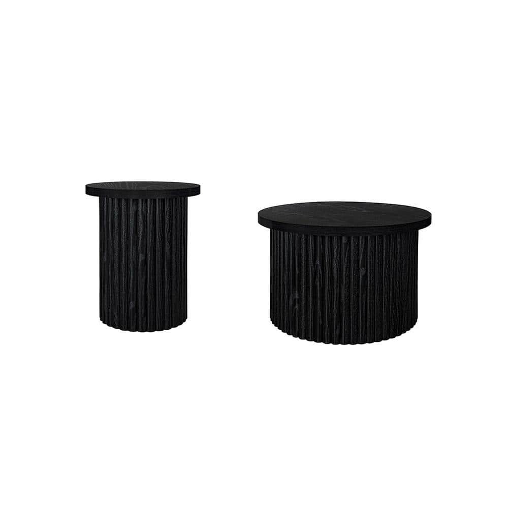 Sudzendf Black MDF Round Outdoor Side Table (2-Piece) 2024-7-11-13 ...