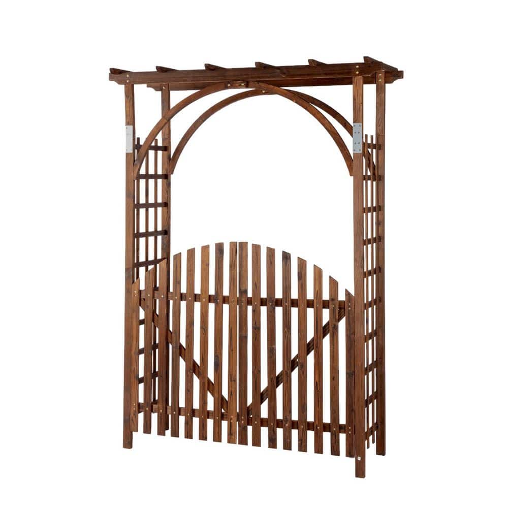 Karl home 85 in. x 63 in. Tan Wood Garden Arbor with Door K1G61000351 - The Home Depot