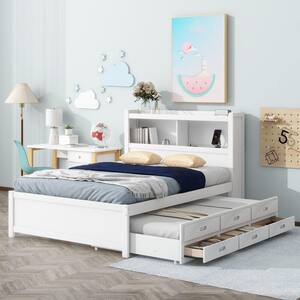 Noble House Mora White Wood Frame Full Size Platform Bed with Bookcase ...