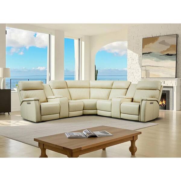 Ellesophas Cole 117 in. Genuine Leather Power Recliner Sectional Sofa ...