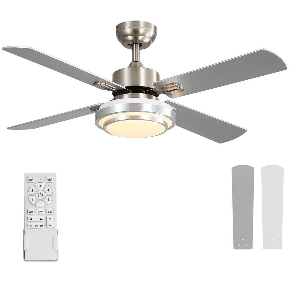 FINXIN 52 in. Indoor Integrated LED Ceiling Fan 4-Blades Brushed Nickel ...