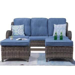 JOYSIDE Wicker Outdoor Patio Sofa Sectional Set with Beige Cushions and ...