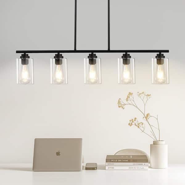 GIVIMO 5-Light Black Farmhouse Linear Island Chandelier with Clear ...