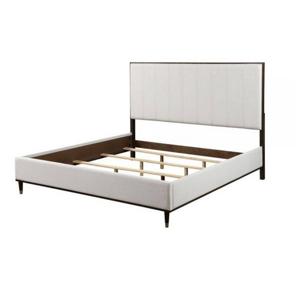 Benjara Aren Gray, White and Brown Wood Frame Queen Size Platform Bed ...