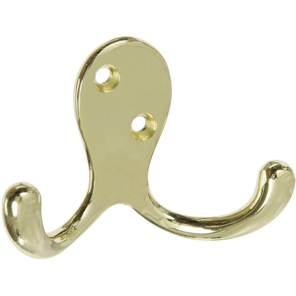 Stanley-National Hardware 3 in. Polished Brass Basic Double Robe Hook ...
