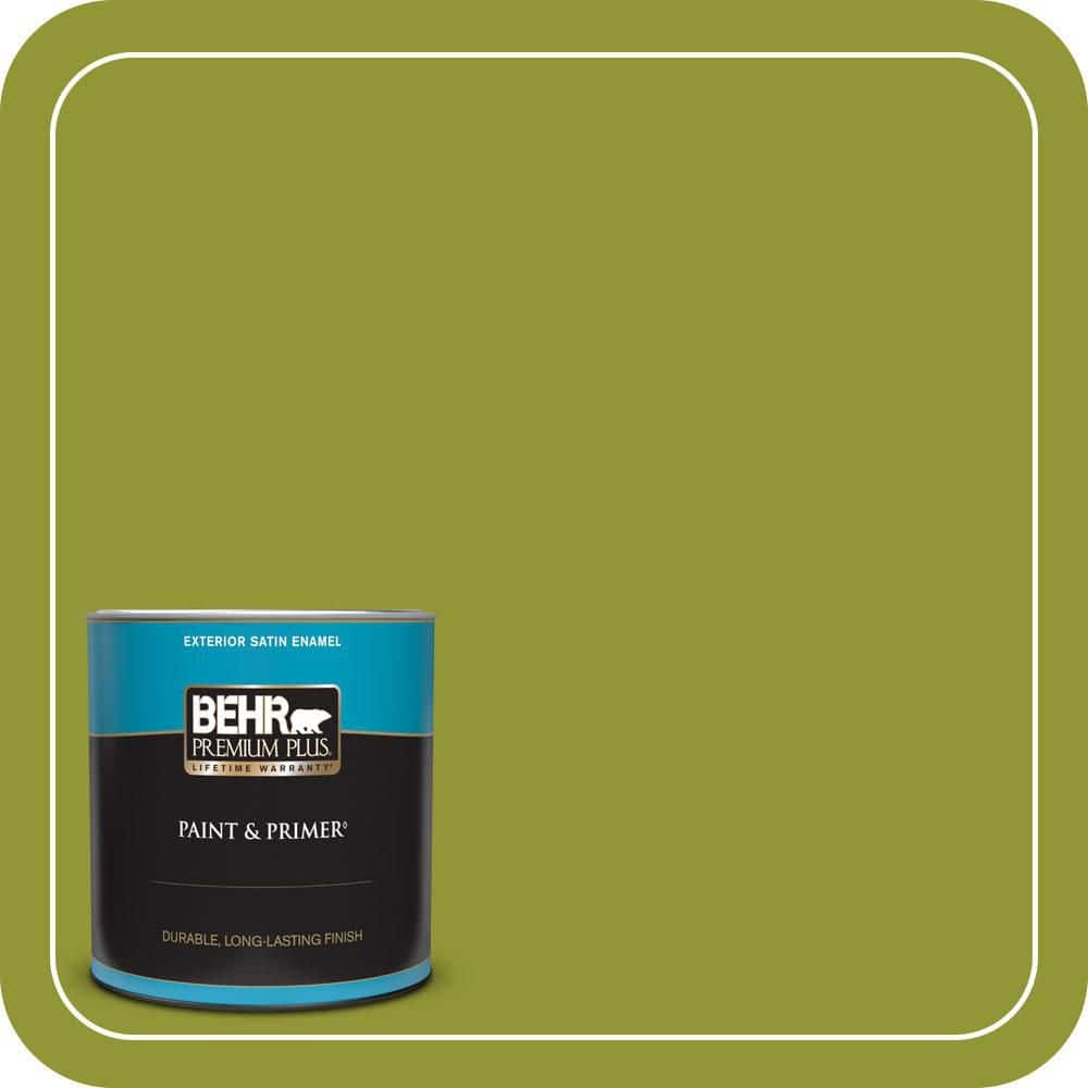 BEHR PREMIUM PLUS 1 qt. #S-H-410 Appletini Satin Enamel Exterior Paint ...