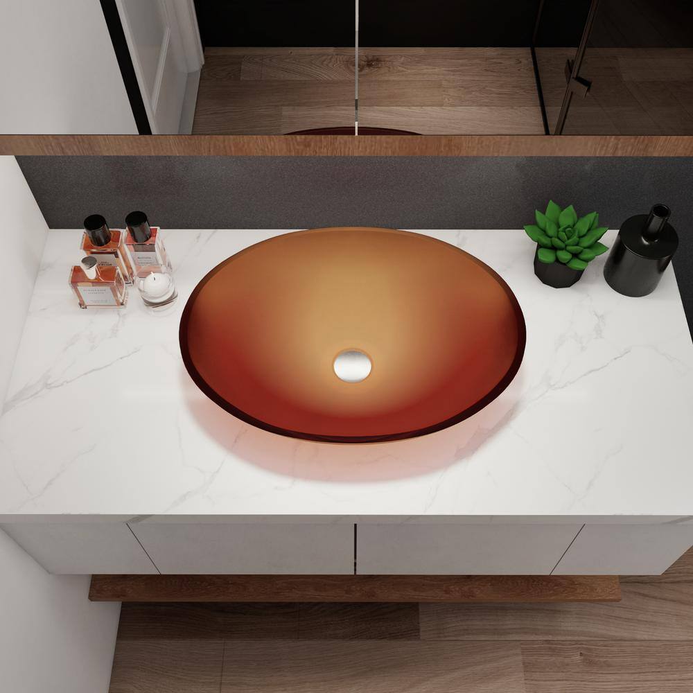 Modern Style Matt Tea Tempered Glass Oval Bathroom Basin Vessel Sink ...