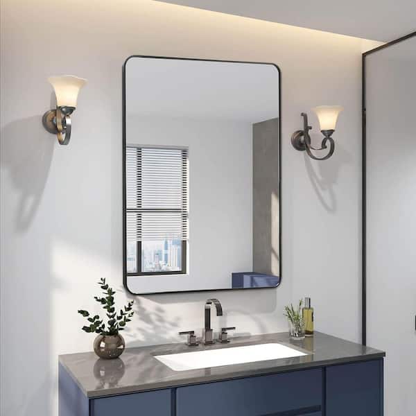Black 24 in W x 36 in. H Farmhose Rectangle Wall Mounted Metal Framed ...