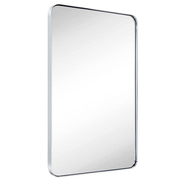 IDEAGLE 22 in. W x 30 in. H Rounded Rectangle Aluminium Framed Silver ...