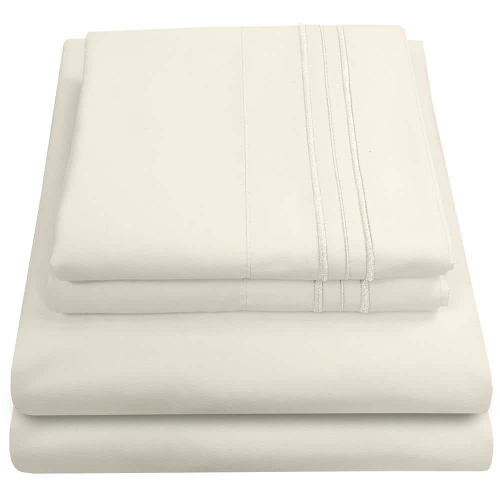 Sweet Home Collection 1800 Series 4-Piece Ivory Solid Color Microfiber ...