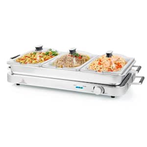 MegaChef 3 in. 1 Electric Chaffing Buffet Server and Warming Tray with Triple 2.63 Quart Trays ...
