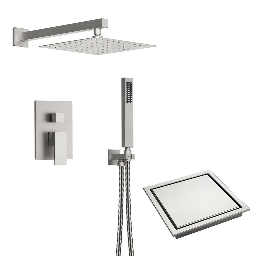 EVERSTEIN Single-Handle Rain 2-Spray Square 10 in. Shower Head Fixed ...