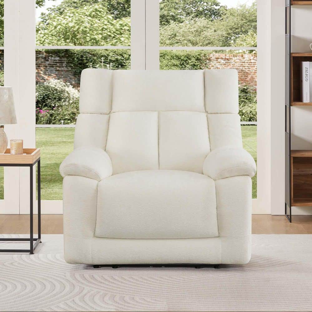 Spruce & Spring Jude Cream Fabric Dual Motor Recliner with 165° Lay ...