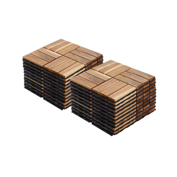 Roll Deck 4 ft. x 32 in. Non-Slip Thermo-Treated Wood Deck Tile in ...