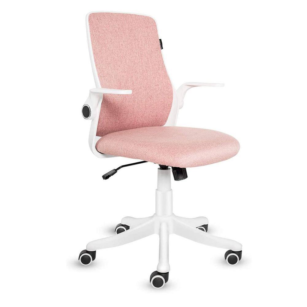 Pink Mesh Ergonomic Home Office Desk Chair with Flip-Up Armrests LM ...