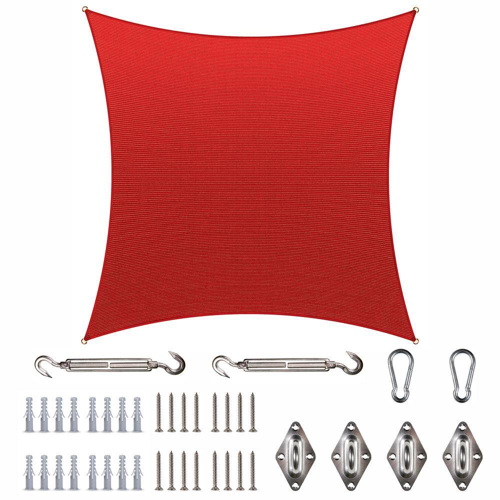 COLOURTREE 10 ft. x 10 ft. 190 GSM Red Square Sun Shade Sail with ...
