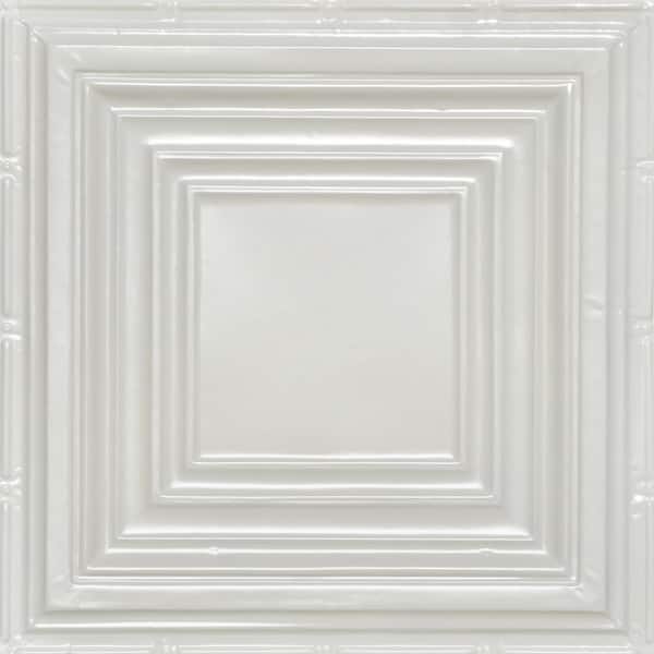 Raised Panel Eggshell White 2 ft. x 2 ft. Decorative Lay-in Tin Ceiling ...