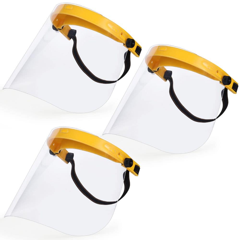 BISON LIFE Yellow Reusable Facial Protection Clear Face Shield (3-Pack ...