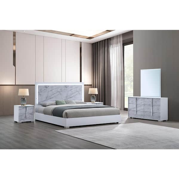 Best Master Furniture Luna 2-Drawer White/Silver Modern Nightstand with ...