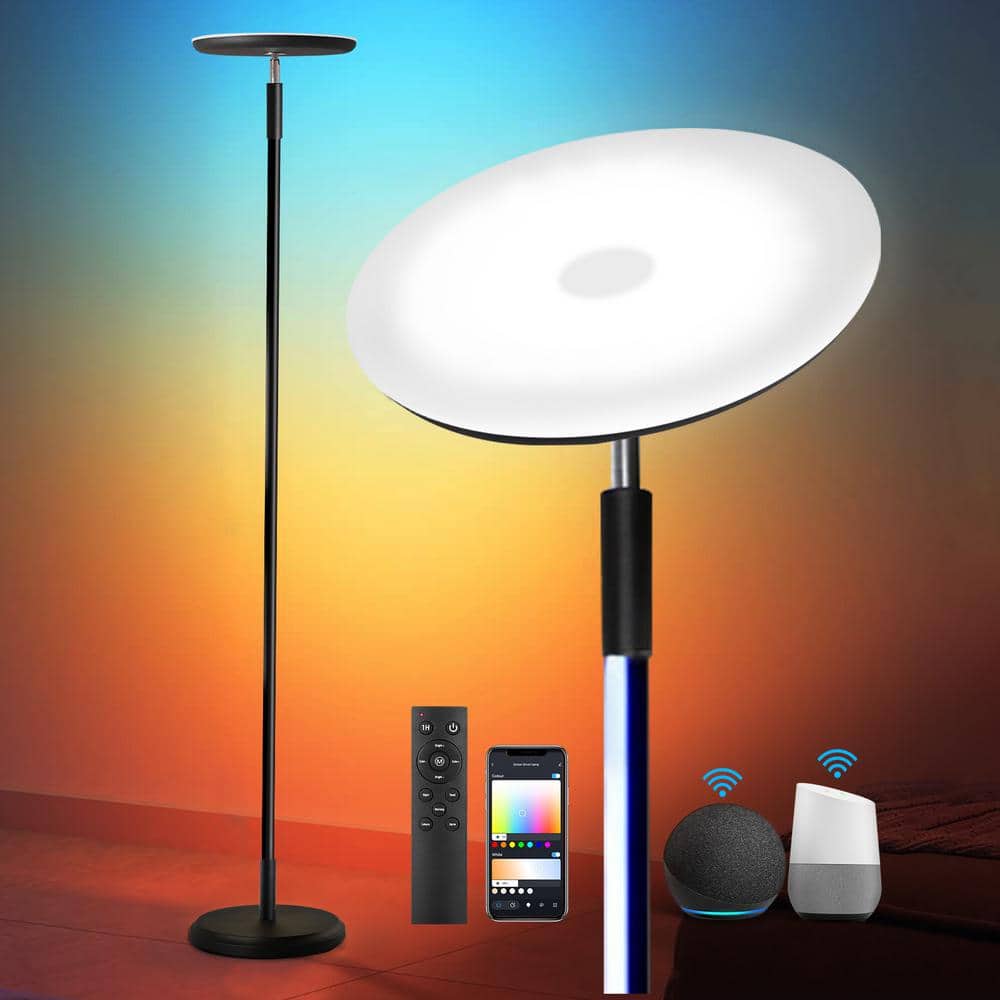 BICIK 70 in. Black Smart 2-in-1 RGB Corner Dimmable Torchiere Floor ...