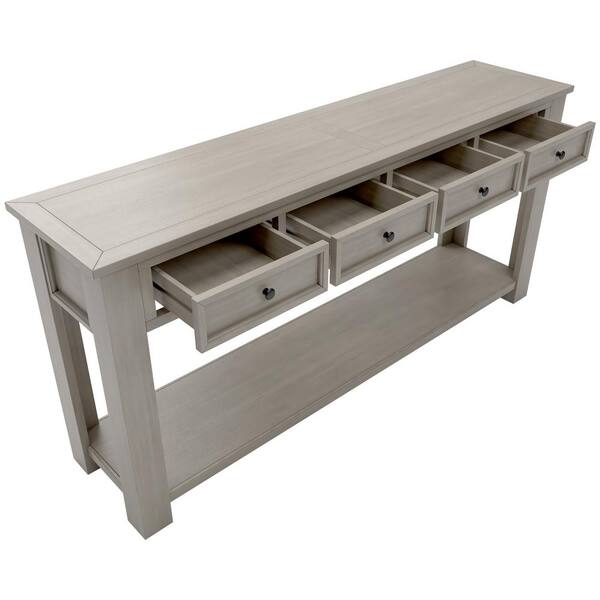 Polibi 63 in. Gray Wash Rectangle Wood Console Table with Storage ...