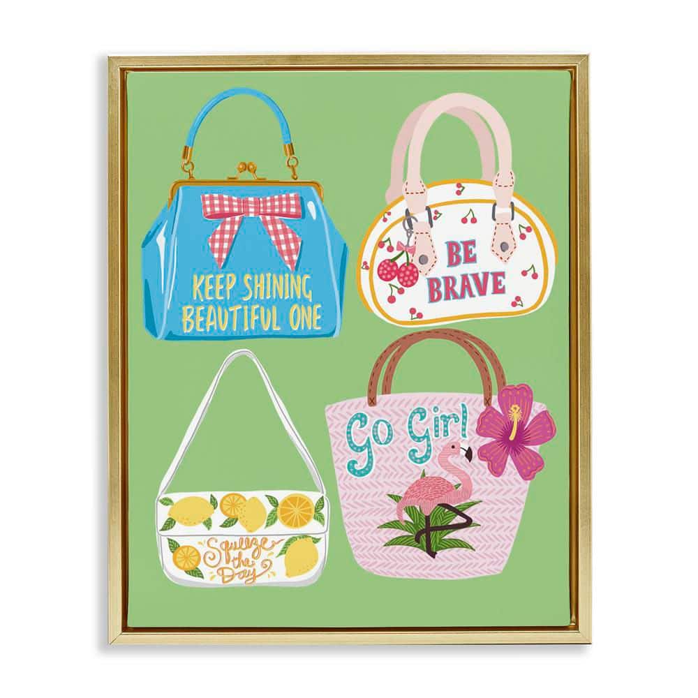 Stupell Industries Girl Vibes Handbags by Jo Reid Gold Floater Frame ...