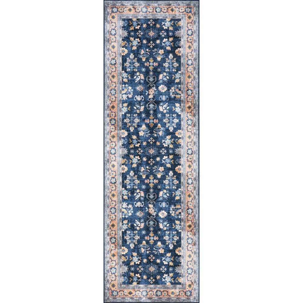 RUGS USA Dayflower Vintage Machine Washable Blue 3 ft. x 8 ft. Runner ...