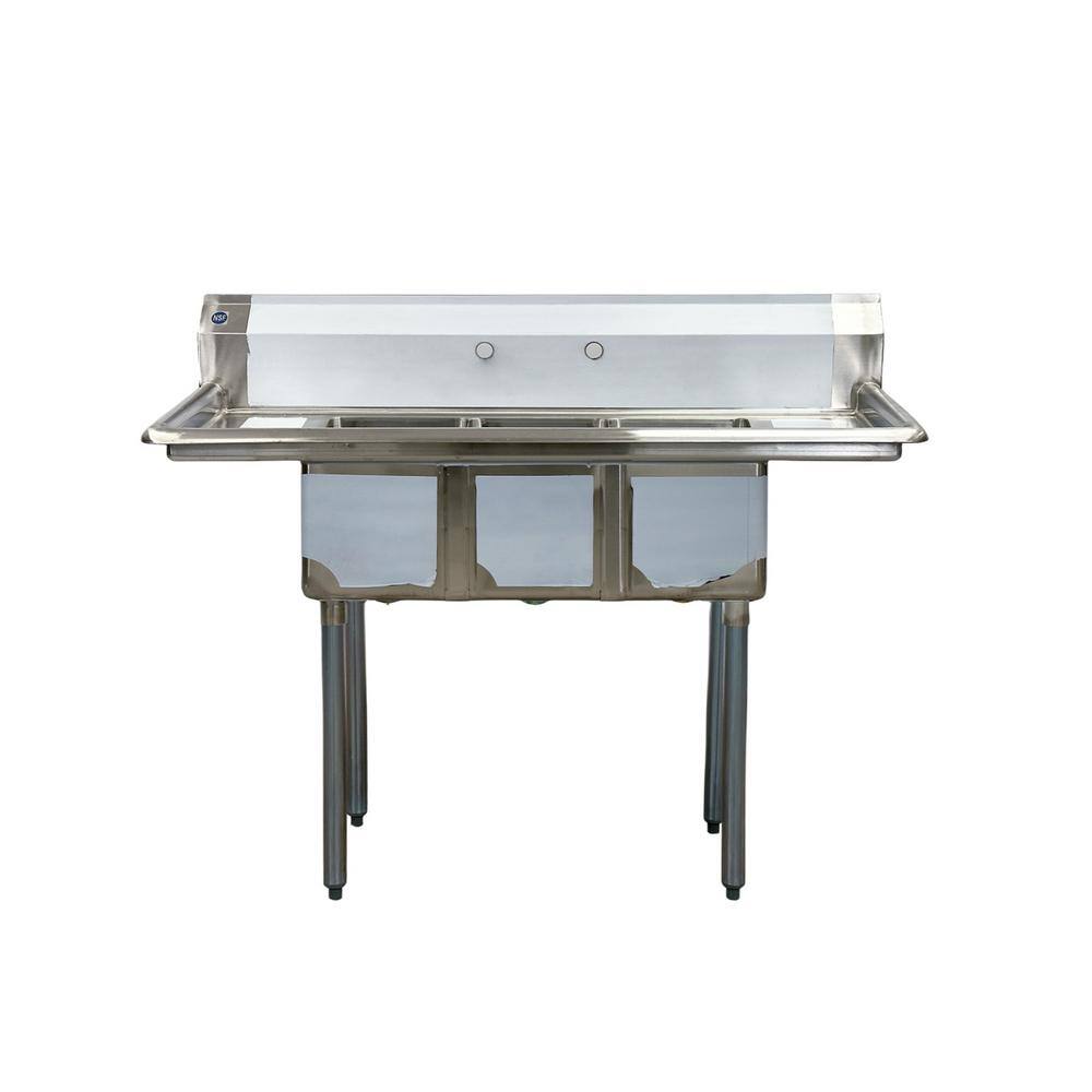 Cooler Depot 50 in. Stainless Steel 3-Compartments Commercial Sink with ...