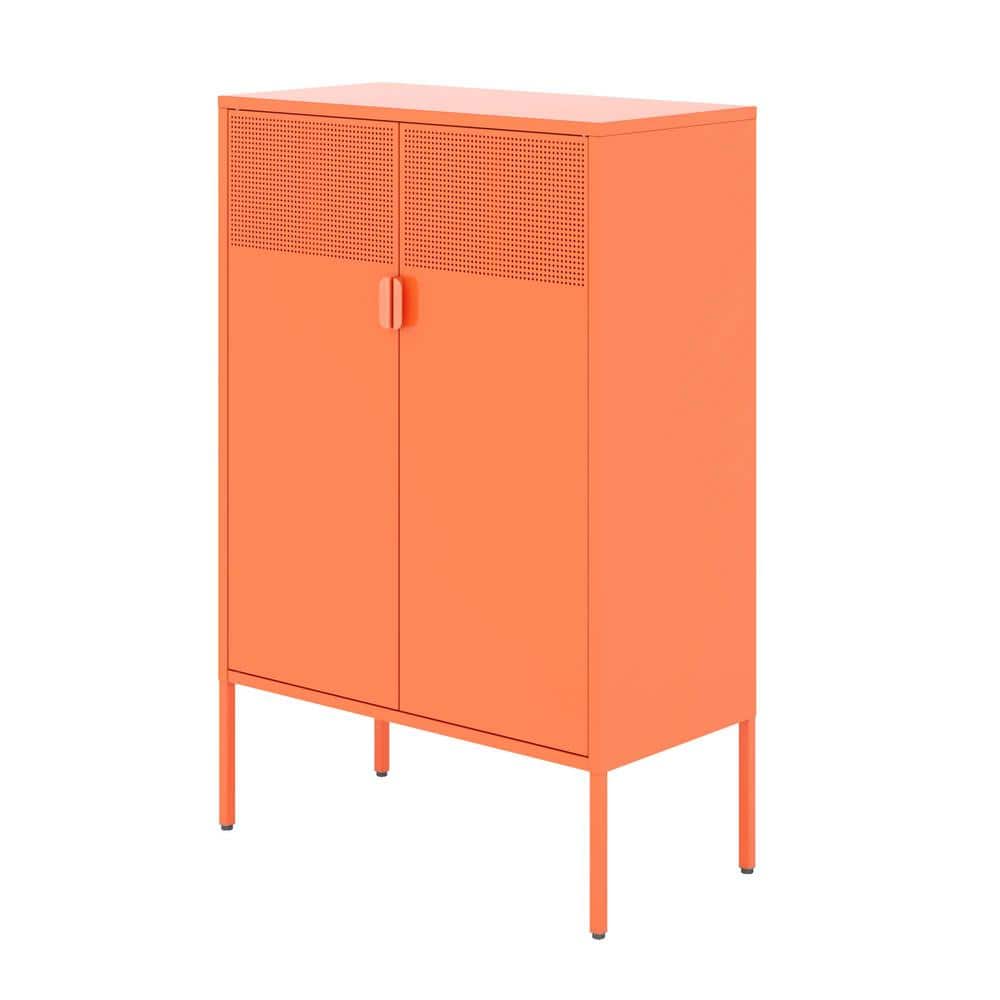 31.50 in. W 3-Shelf Orange Kitchen Organizers Cabinet with 2 Doors and ...
