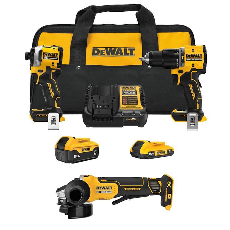 DEWALT ATOMIC 20V Lithium-Ion Cordless 2-Tool Combo Kit and 4.5 in. Angle Grinder with 5.0 Ah ...