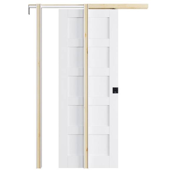 ARK DESIGN 30 in. x 80 in. Primed 5-Lite MDF Door with White Pocket ...